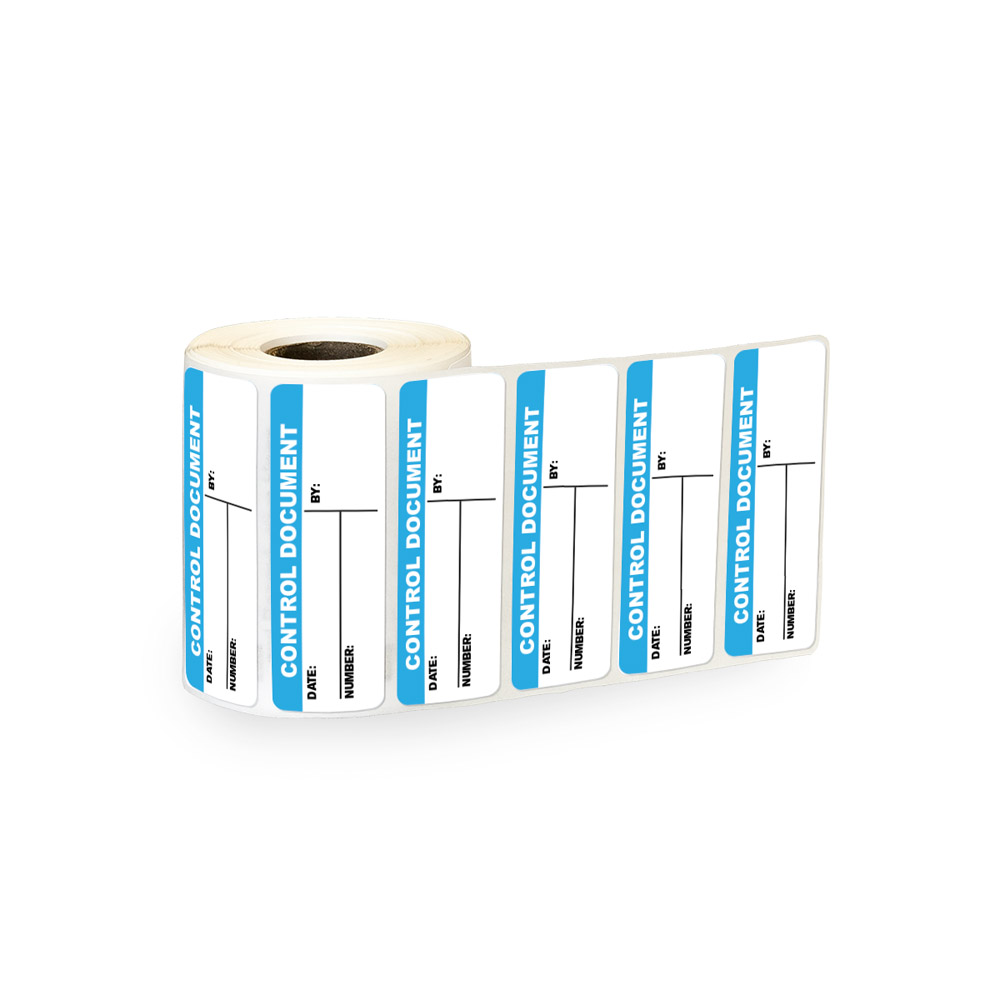 "Control Document" with "Date," "Number" & "By" Blocks Rectangular Paper Write-On Label with ...